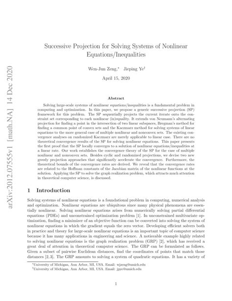 Successive Projection For Solving Systems Of Nonlinear Equations