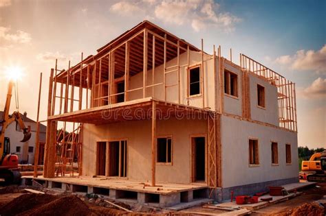 Construction Of New Residential House Building Framework Work Site