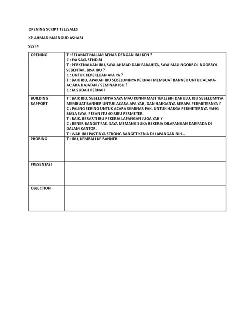 Opening Script Telesales Pdf