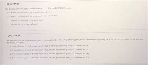 Solved QUESTION The Demand Curve For A Good Shows How The Chegg