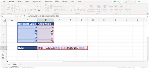 how to calculate root mean square error in excel sheetaki