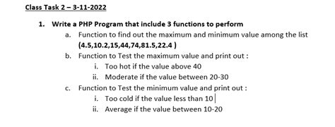 Solved Write A PHP Program That Include Functions To Chegg