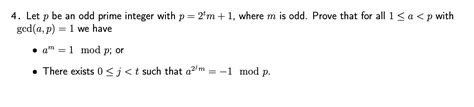 solved 4 let p be an odd prime integer with p 2tm 1 where