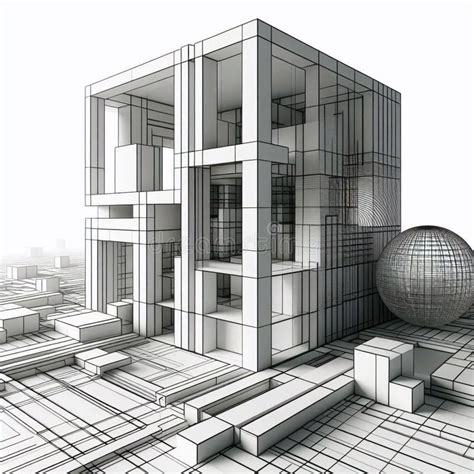 Architectural Composition With Cube Sphere And Parallelepiped Stock Illustration Illustration