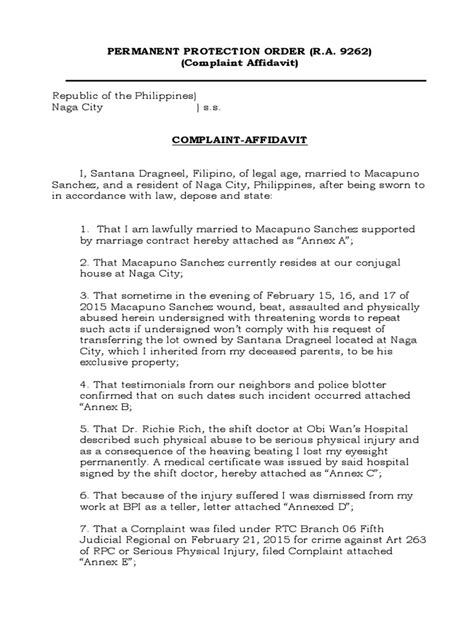 Permanent Protection Order Complaint Affidavit Pdf Affidavit Criminal Law