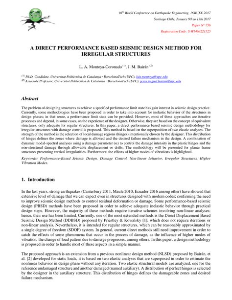 PDF A DIRECT PERFORMANCE BASED SEISMIC DESIGN METHOD FOR IRREGULAR STRUCTURES