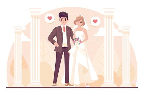 이슬람 웨딩 커플 캐릭터 일러스트 프리미엄 벡터