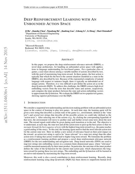 PDF Deep Reinforcement Learning With An Unbounded Action Space