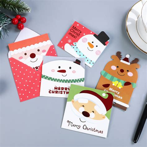 24张套装创意圣诞节英文贺卡儿童立体卡通迷你对折小卡片带信封 虎窝淘