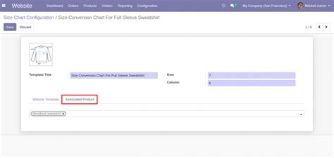 Odoo Website Product Size Chart
