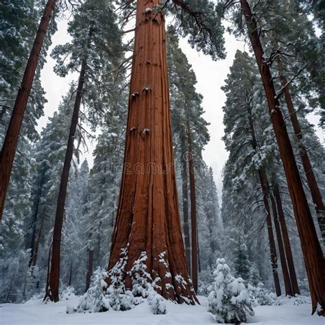 The General Sherman Tree Embraced By Winter Tranquility Stock