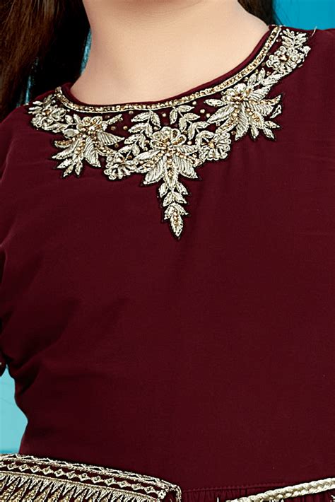 Ideal To Style This Maroon Georgette Partywear Long Gown For Girls