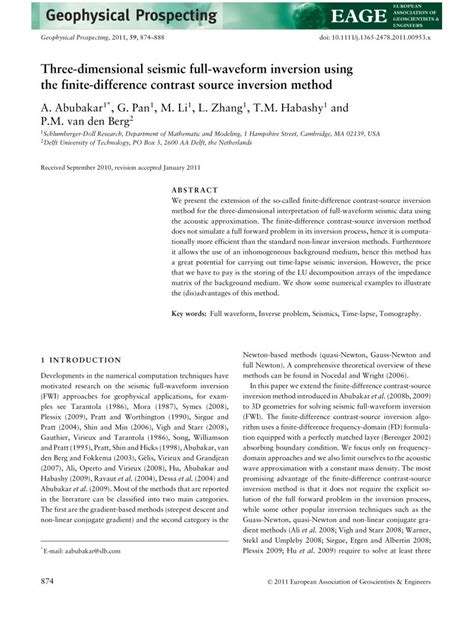 Three Dimensional Seismic Full Waveform Inversion Using The Digital Article
