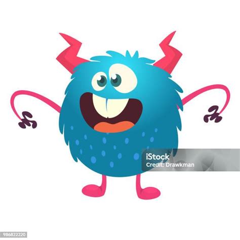 큰 입으로 웃 긴 만화 괴물입니다 벡터 블루 몬스터 그림입니다 할로윈 디자인 갈고리 발톱에 대한 스톡 벡터 아트 및 기타 이미지 갈고리 발톱 공포 무서움 귀신