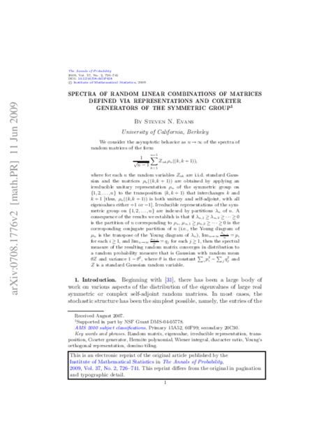 Pdf Spectra Of Random Linear Combinations Of Matrices Defined Via