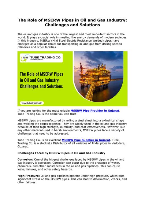 The Role Of Mserw Pipes In Oil And Gas Industry Challenges And Solutions By Tube30 Issuu