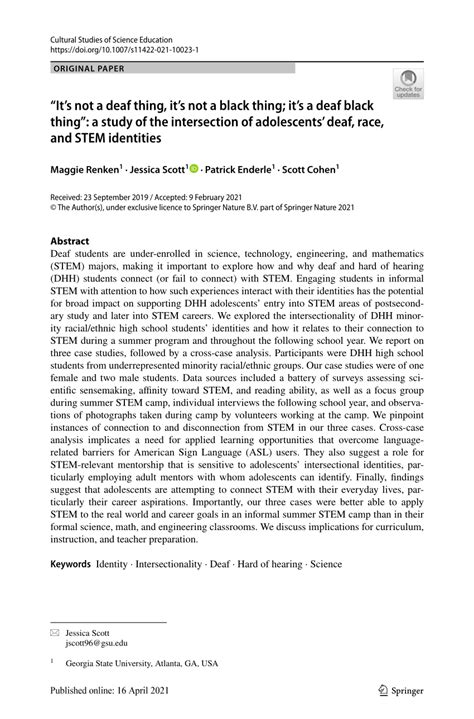 Pdf Deaf And Hard Of Hearing Students Intersectionality And Stem