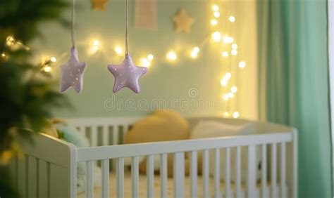 White Crib With Starry Mobile Stock Image Image Of Infant White 332150883