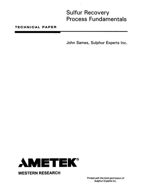 Sulfur Recovery Process Fundamentals Pdf