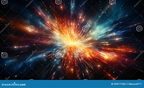 A Colored Explosion With Flying Particles And Fog Space View Stock