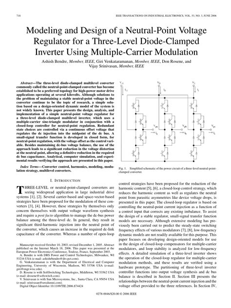 Pdf Modeling And Design Of A Neutral Point Voltage Regulator For A Three Level Diode Clamped