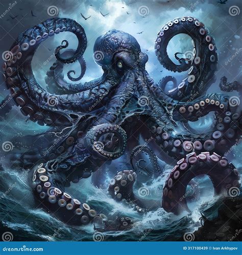 Epic Depiction Of The Kraken The Legendary Sea Monster Stock Illustration Illustration Of