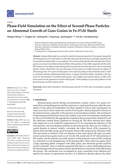 Pdf Phase Field Simulation On The Effect Of Second Phase Particles On Abnormal Growth Of Goss