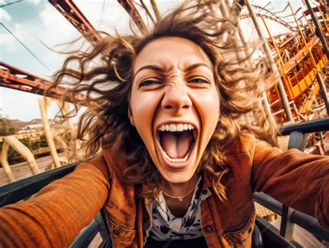 Premium Ai Image Young Woman Screaming Joyfully On A Roller Coaster