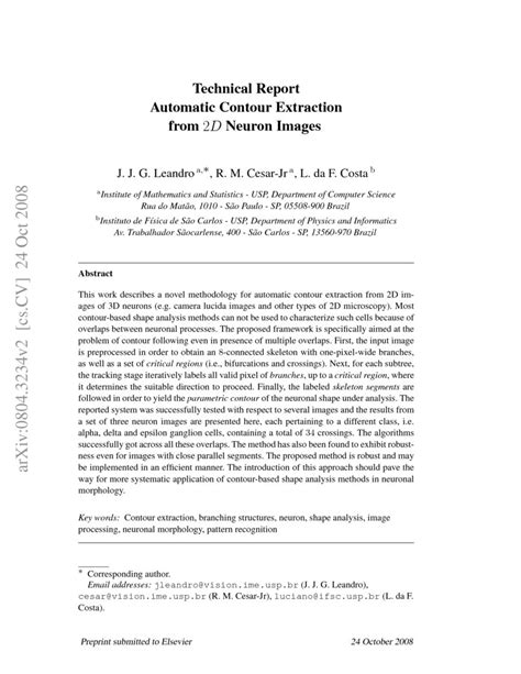 Technical Report Automatic Contour Extraction From 2d Neuron Images