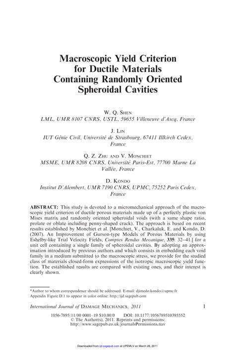 Pdf Macroscopic Yield Criterion For Ductile Materials Containing