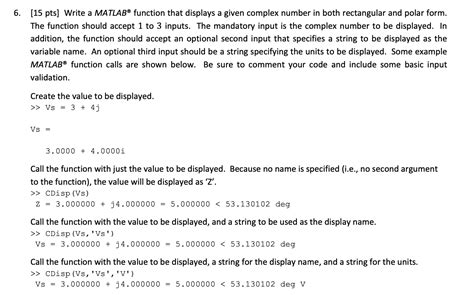 Solved Pts Write A MATLAB Function That Displays A Chegg Com