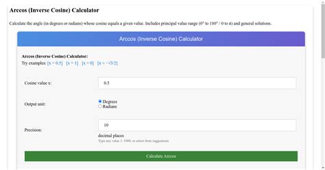 Arccos Calculator Inverse Cosine With Unit Circle Visualization