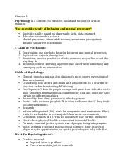 Psych Ch Notes Chapter Psychology Is A Science Its Research Based And Focuses On Critical