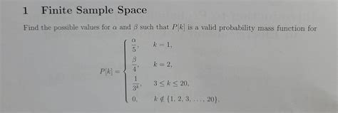 Solved 1 Finite Sample Space Find The Possible Values For A