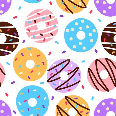 Color Donut Seamless Pattern On White Background Stock Vector