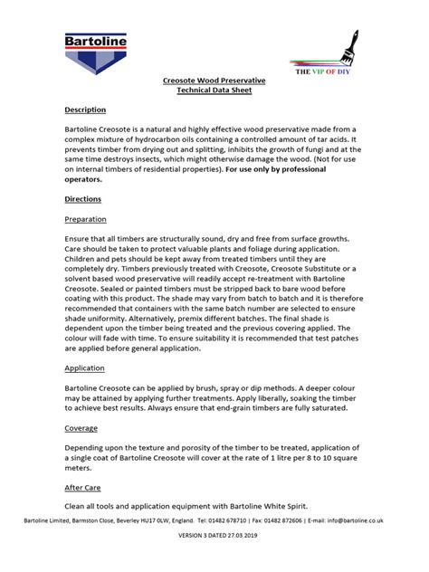 Bartoline Creosote Tds Pdf Lumber Chemical Substances
