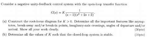 solved consider a negative unity feedback control system
