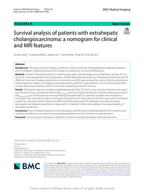Pdf Survival Analysis Of Patients With Extrahepatic Cholangiocarcinoma A Nomogram For