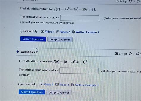 solved find all critical values for f x 3x3−5x2−10x 14 the
