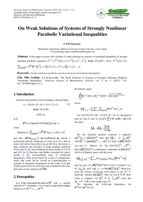 Pdf On Weak Solutions Of Systems Of Strongly Nonlinear Parabolic Variational Inequalities