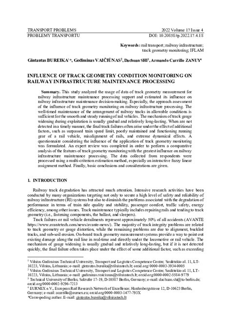 Pdf Influence Of Track Geometry Condition Monitoring On Railway Infrastructure Maintenance