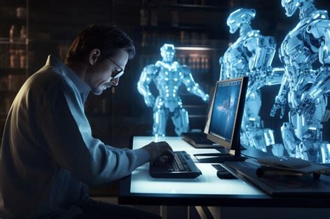 Premium Photo Senior Ai Researcher Experimenting With Robotic