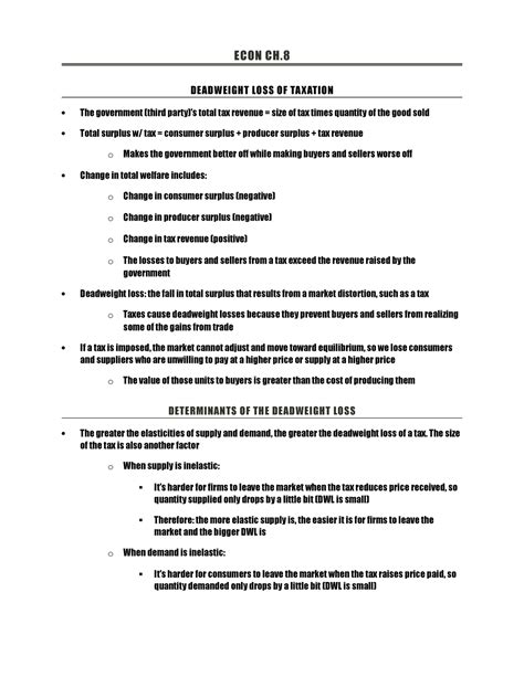 Econ Ch 8 Notes Econ Ch Deadweight Loss Of Taxation The Government Third Partys Total Tax