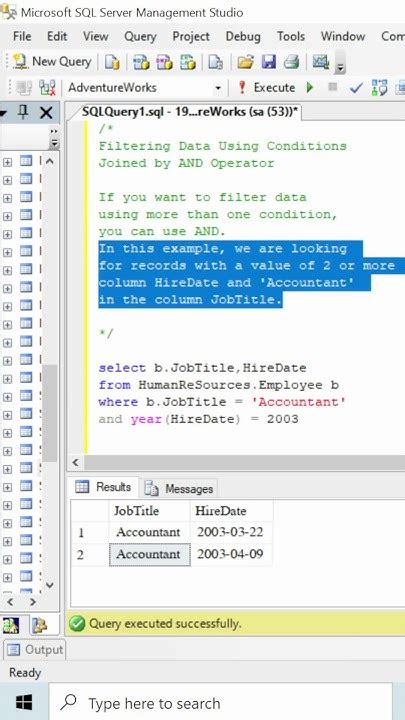 Filtering Data Using Conditions Joined By And Operator Sql Database