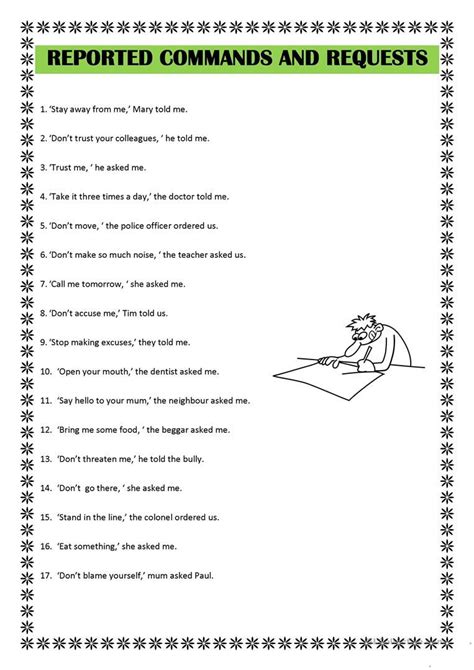 reported commands and requests worksheet