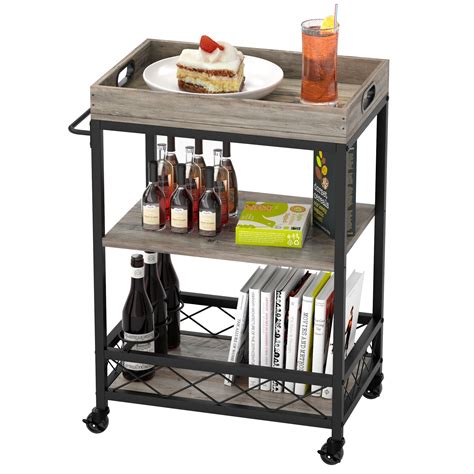 Zzistar 3 Tier Serving Cart With Wine Rack Portable Mobile Rolling