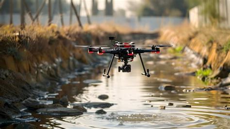 Drone Capturing Aerial Imagery Of Water Source For Environmental Analysis And Monitoring