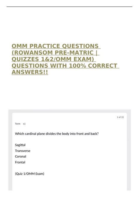 Omm Practice Questions Rowansom Pre Matric Quizzes 1and2 Omm Exam Questions With 100 Correct