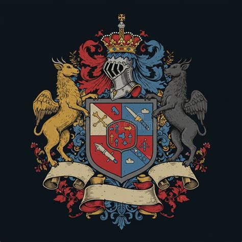 An Intricate Heraldic Coat Of Arms Featuring A Central Shield Divided