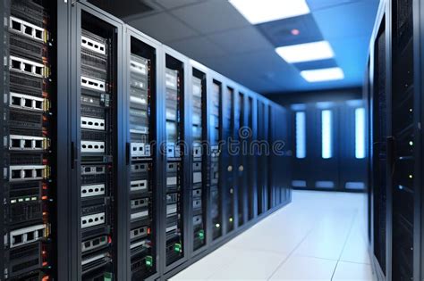 Modern Data Center With Rows Of Server Racks Filled With Technology